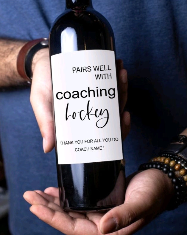 Hockey Coach Gift Christmas Wine Label Pairs Well With Coaching Thank ...