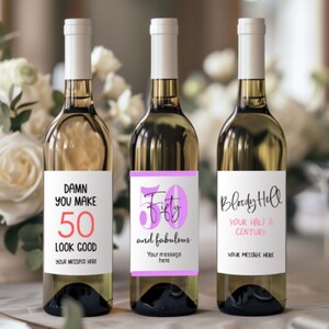 Fifty 50th Birthday Wine Label Personalized Birthday Label Gift for Her ...