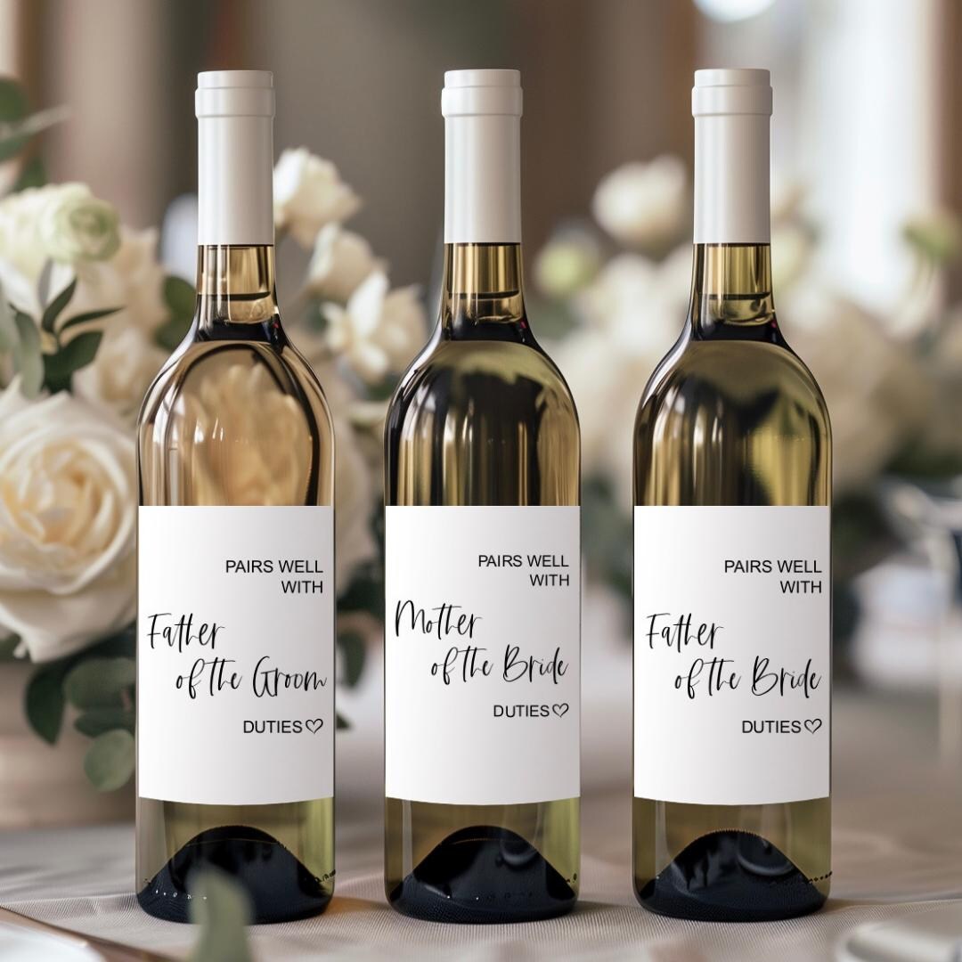 Parents of the Bride & Groom Wine Label Set | Father Mother Wedding ...