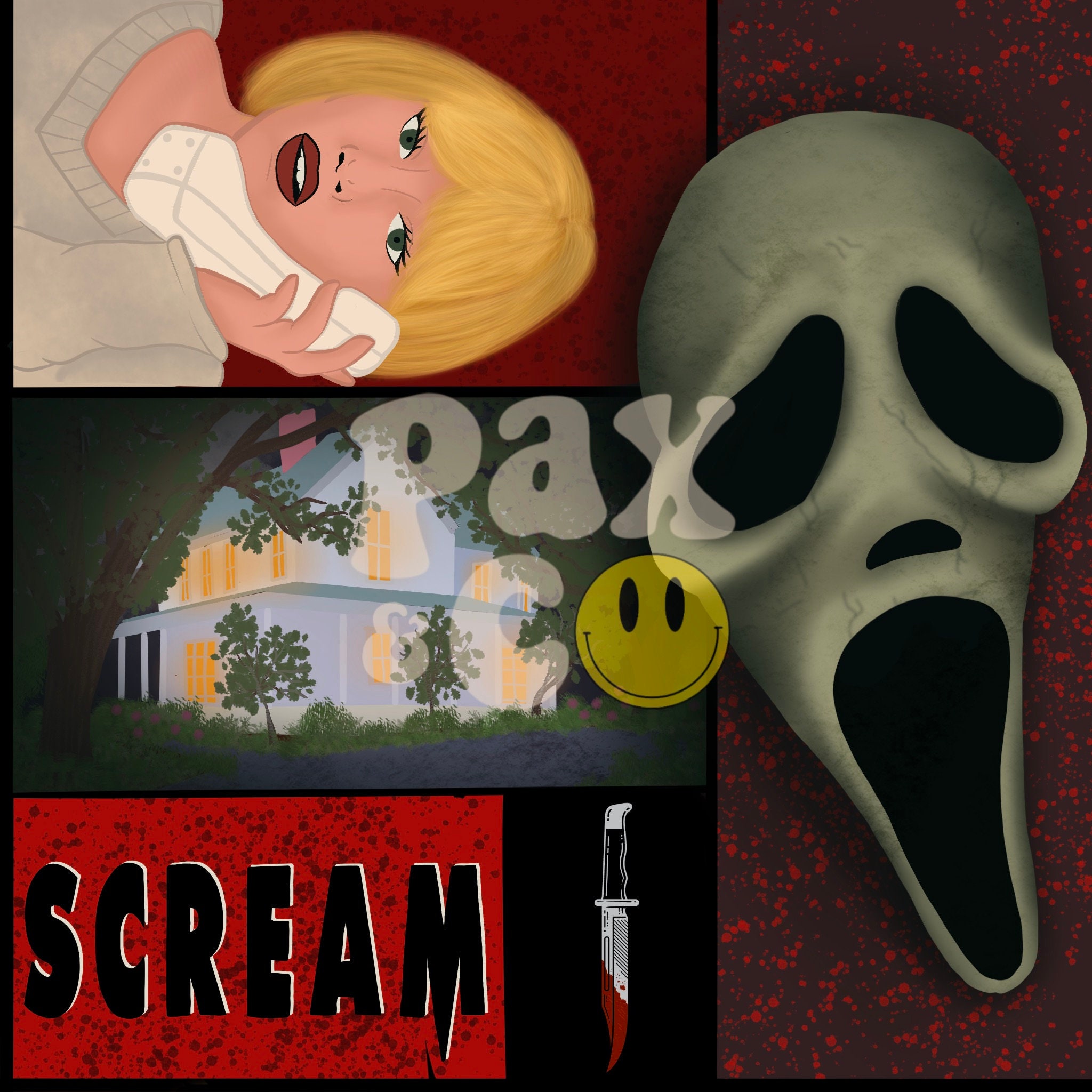 Stab Comic Horror Seamless File Custom Fabric Printing Digital Download ...