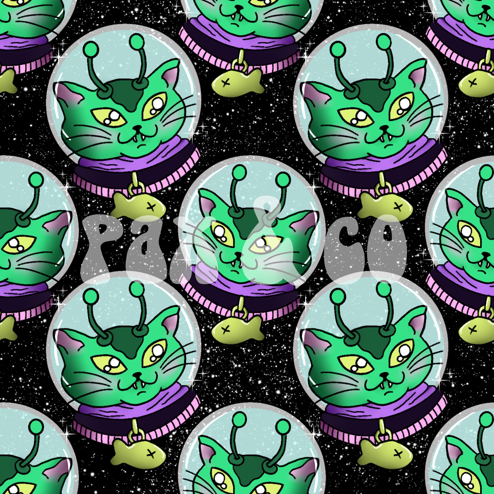 Alien Space Cat Seamless File || Custom Fabric Printing || Digital ...