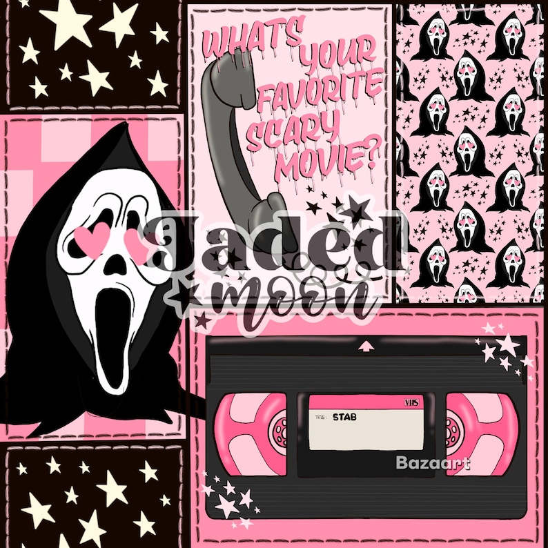 Pink Spooky Halloween Scary Movie Patchwork Seamless File || Custom ...