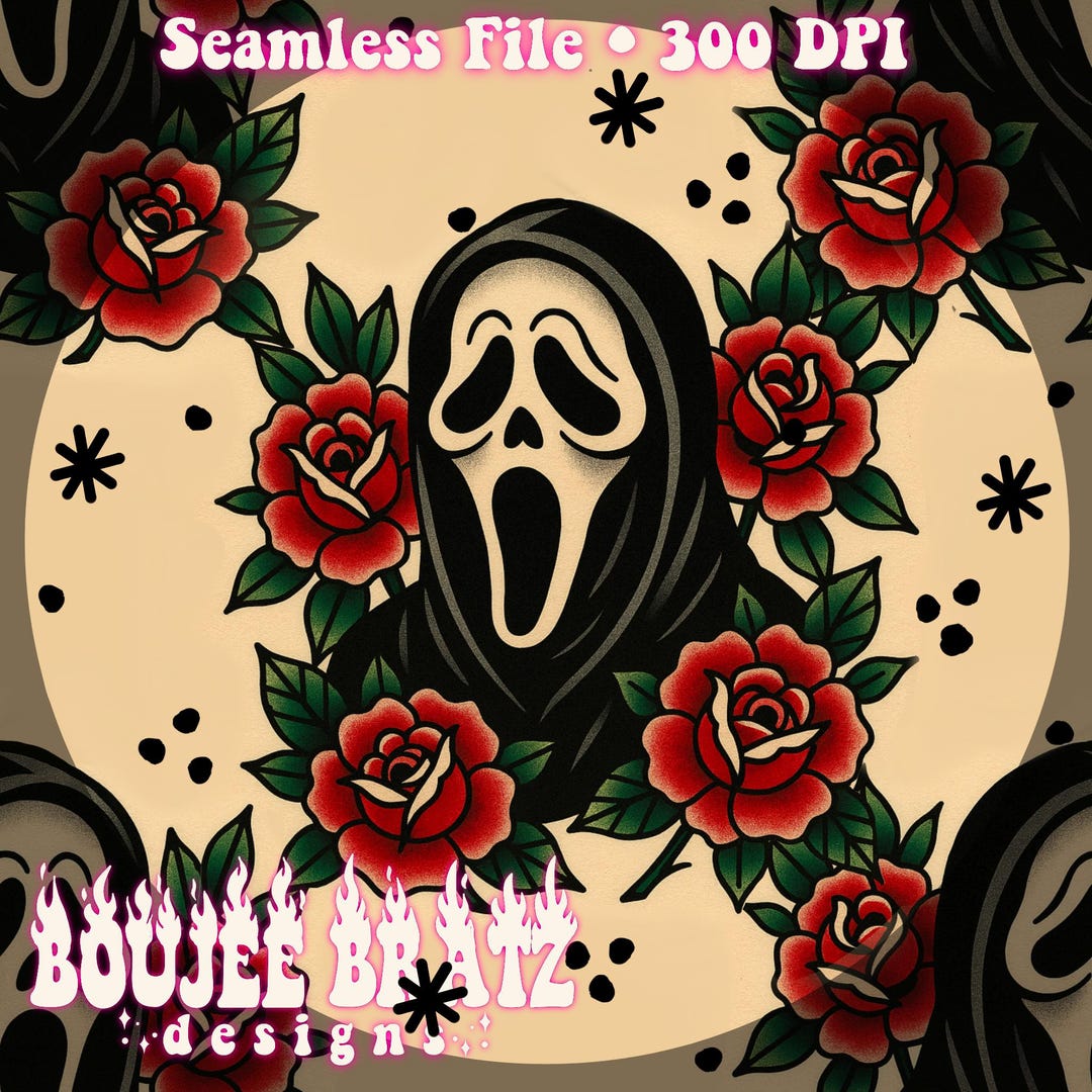 Ghostface Scream Tattoo Style Tattoo Floral Halloween Seamless File ...