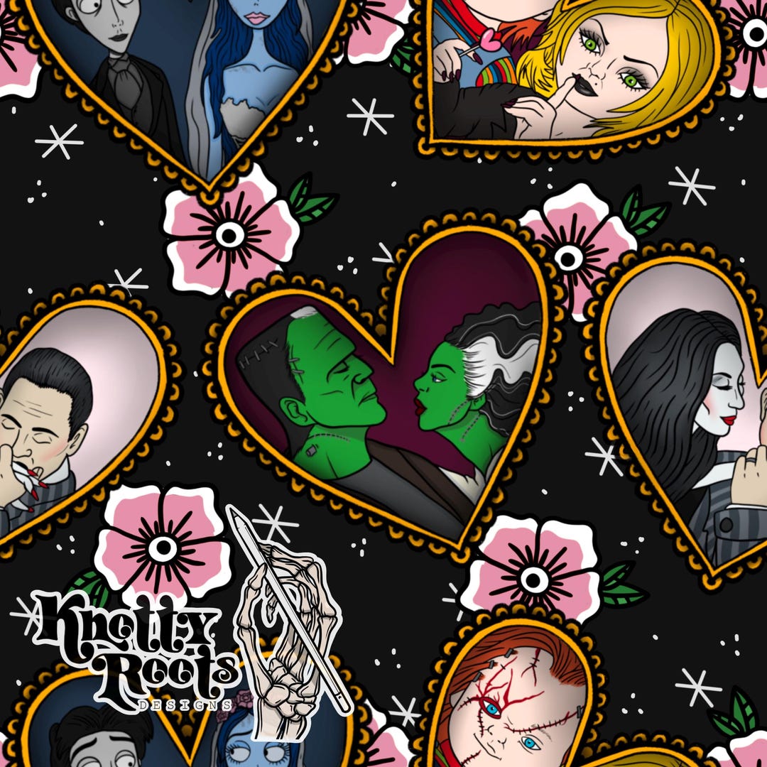 Cute Halloween Couples Horror Couples Seamless File || Custom Fabric ...