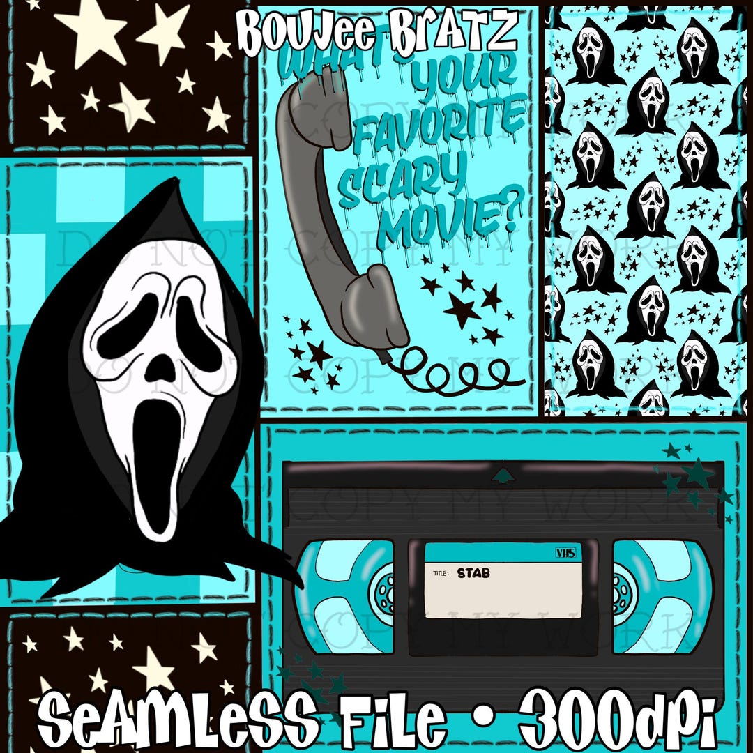 Blue Spooky Halloween Ghost Man Scary Movie Patchwork Seamless File ...