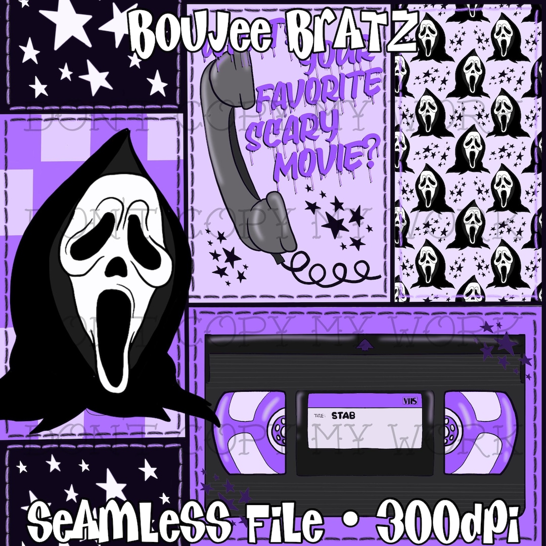 Purple Spooky Halloween Ghost Man Scary Movie Patchwork Seamless File ...