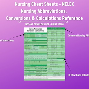 Nursing/ Medical Nursing Abbreviations, Conversions & Calculations 3 in ...