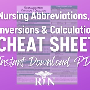 Nursing/ Medical Nursing Abbreviations, Conversions & Calculations 3 in ...