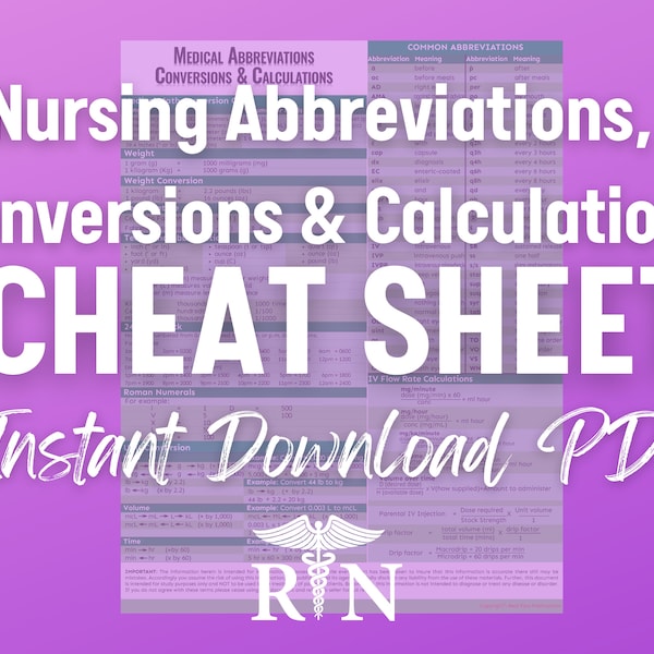 Calculation Nursing Conversion Cheat Sheet - Etsy
