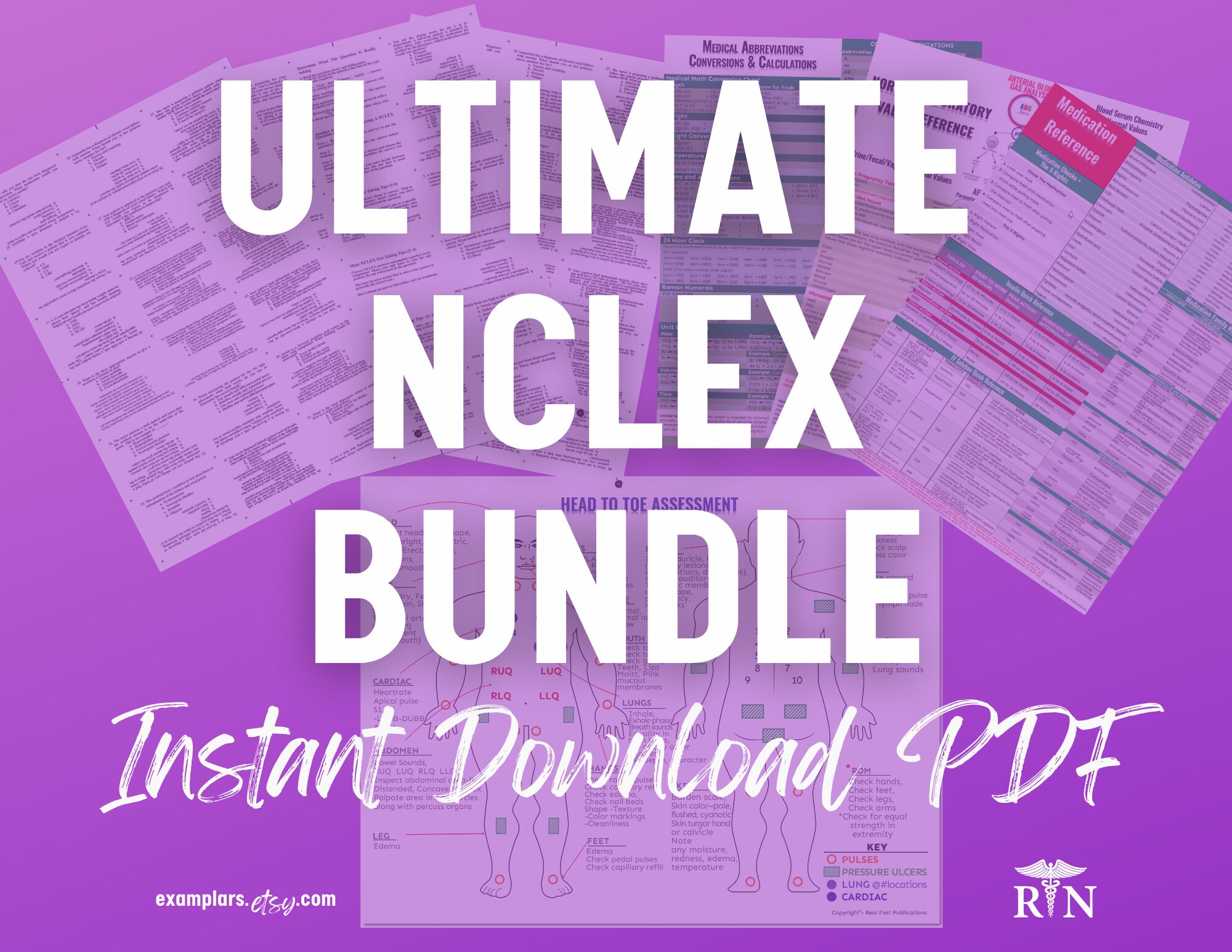 NCLEX Flash Cards Prep and Study Plan | 300 Q&A + 4 Cheat Sheets > Head ...