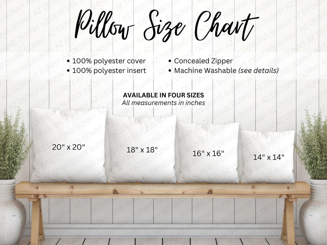 Pillow Mockup Size Chart, Spun Polyester Square Pillow Mockup, Square ...