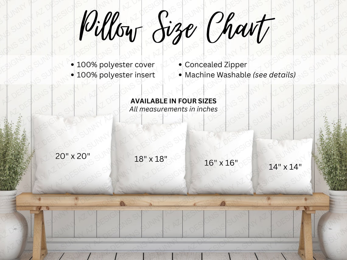 Pillow Mockup Size Chart, Spun Polyester Square Pillow Mockup, Square ...