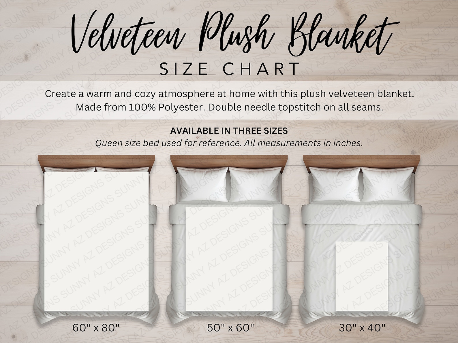 Blanket Size Chart, Velveteen Blanket Mockup Size Chart, Throw Blanket ...