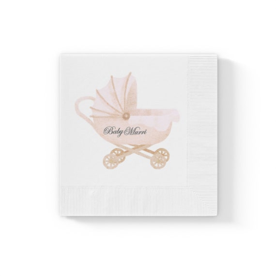 Suzannes Babby Murri Custom personalized Baby monogrammed cream watercolor carriage stroller Baby boy Shower sprinkle Party 50 100 napkins