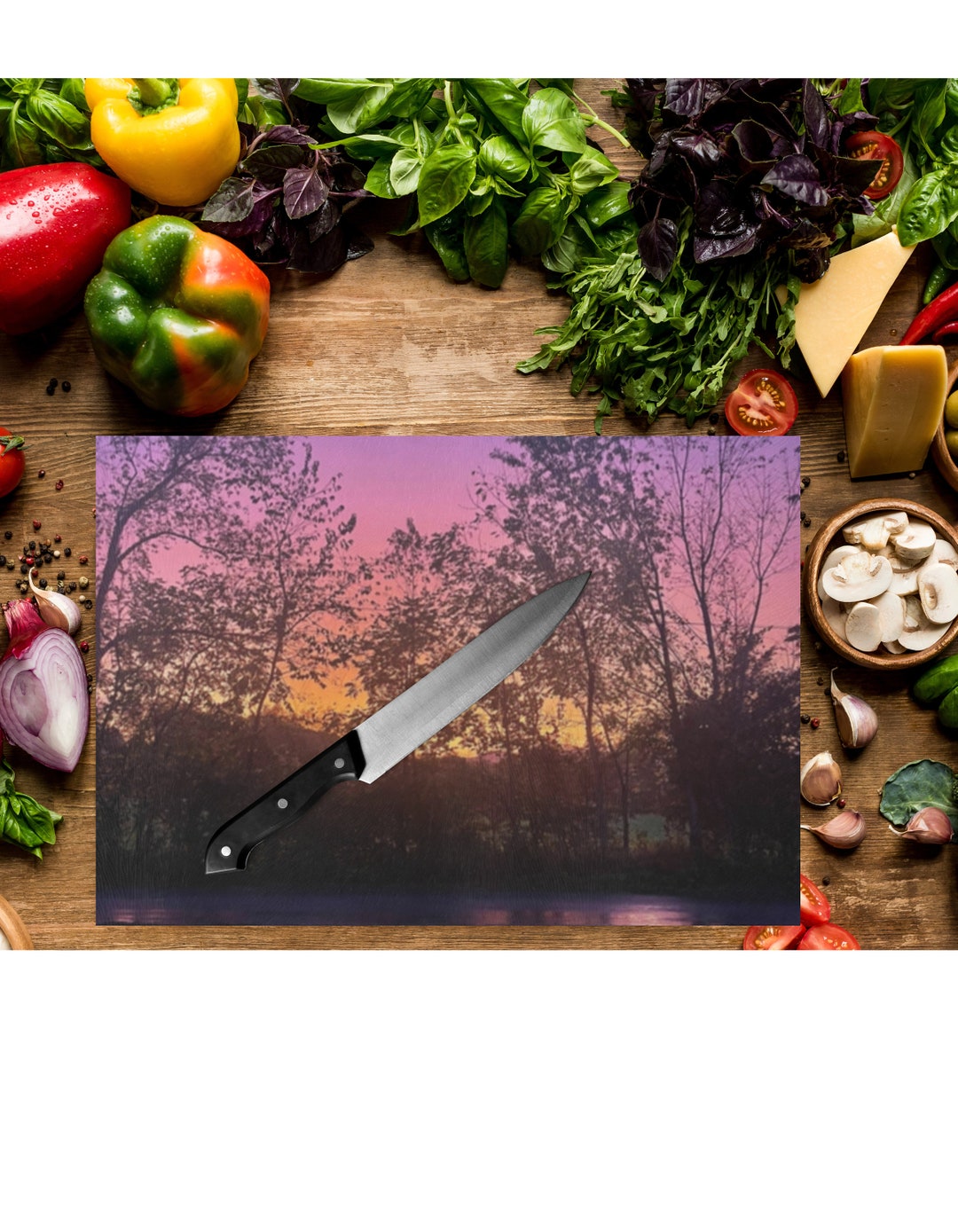 Sunset Trees Glass Cutting Board: Kitchen Charcuterie Board - Etsy