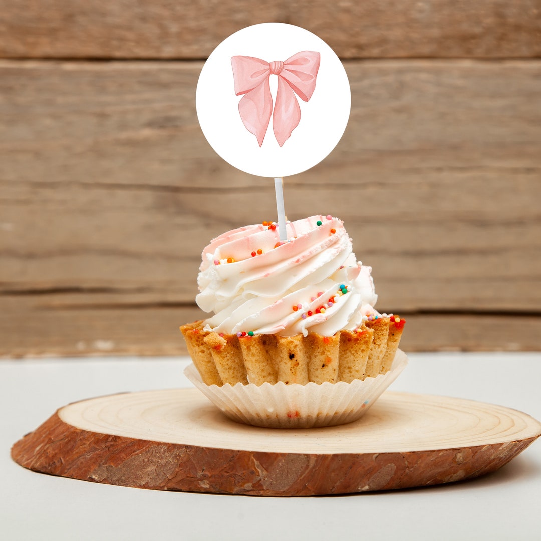 Pink Bow Coquette Cupcake Toppers 2 Inch Round Acrylic Base - Etsy