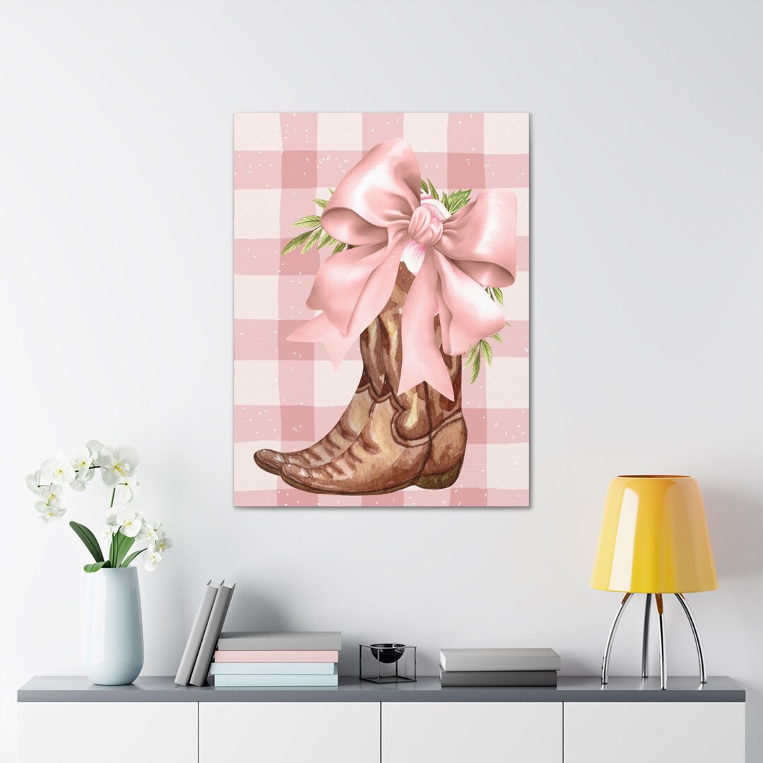 Coquette Cowboy Boot Canvas Art: Pink Bow, Girls Room Decor - Etsy