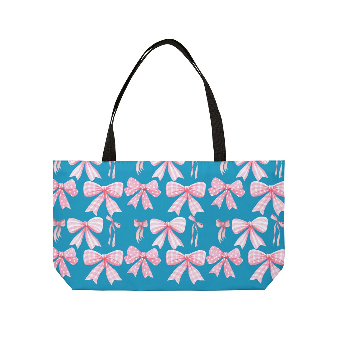 Pink Bow Coquette Tote Bag: Teal Weekender Travel Bag - Etsy