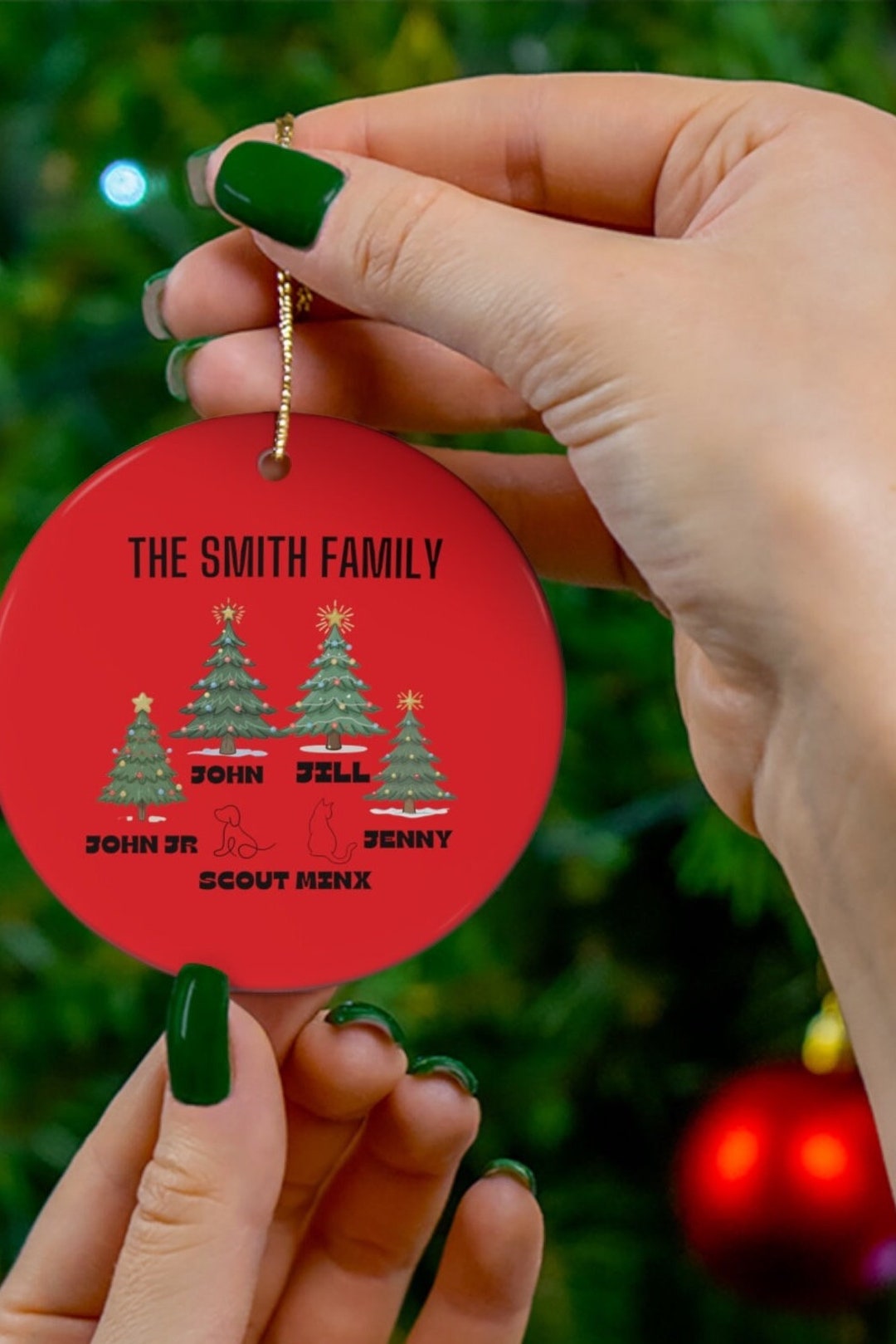 Custom Family and Pet Name Ornament, Personalize Names, Christmas Trees ...
