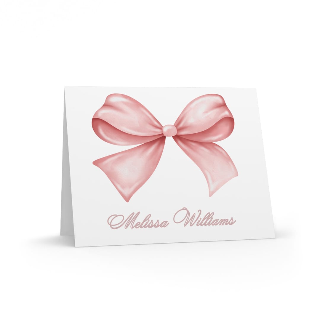 Custom Name Pink Bow Coquette Thank You Cards or Greeting Cards (8, 16 ...