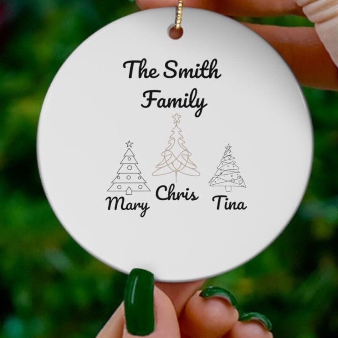 Custom Family Name Ornament, Minimalist Christmas Trees Personalize ...