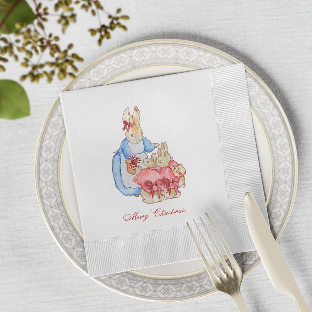 Peter Rabbit Mama and Flopsy Christmas Cocktail Napkins Holiday Party ...