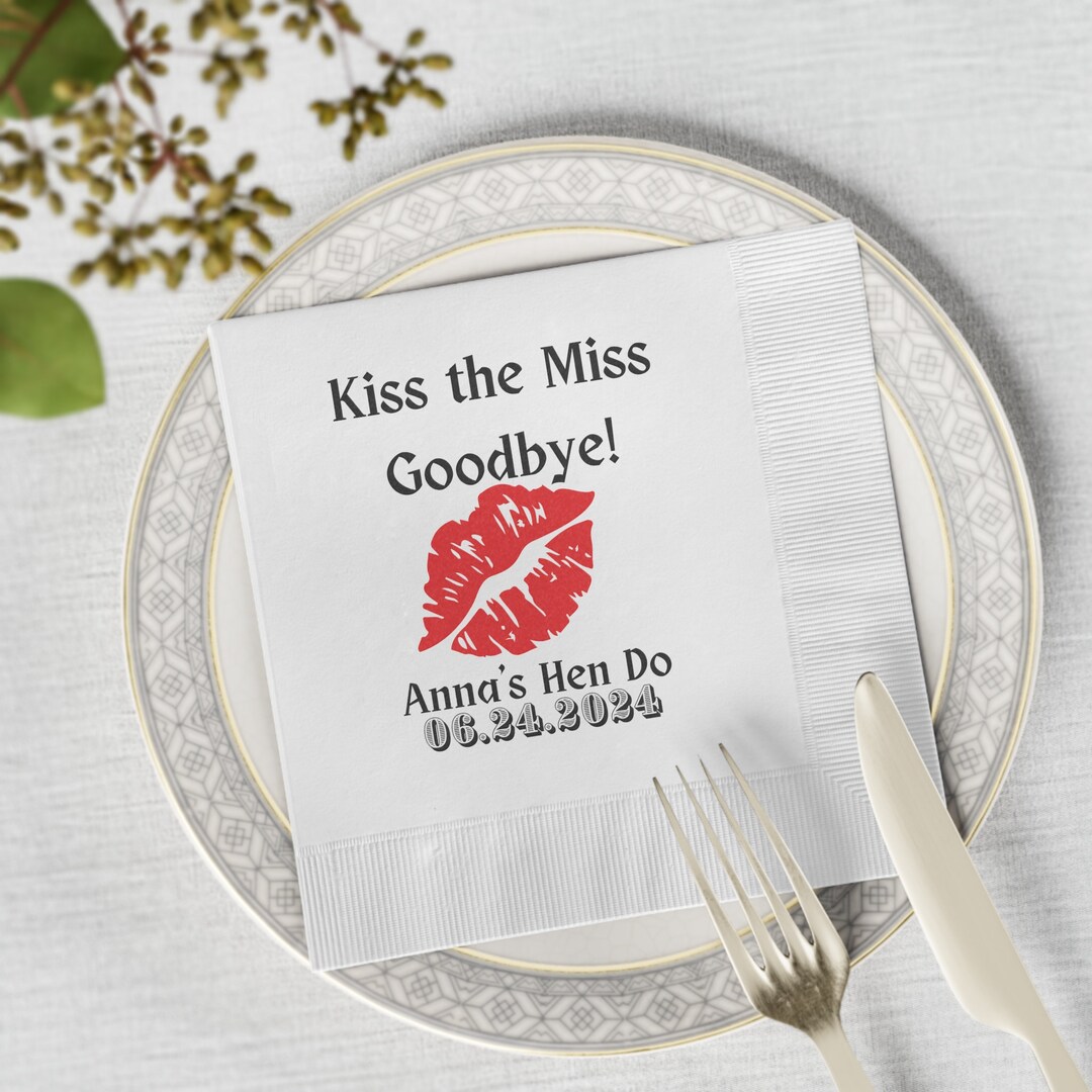 Custom Bachelorette Party Napkins: Kiss the Miss Goodbye Hen Do - Etsy