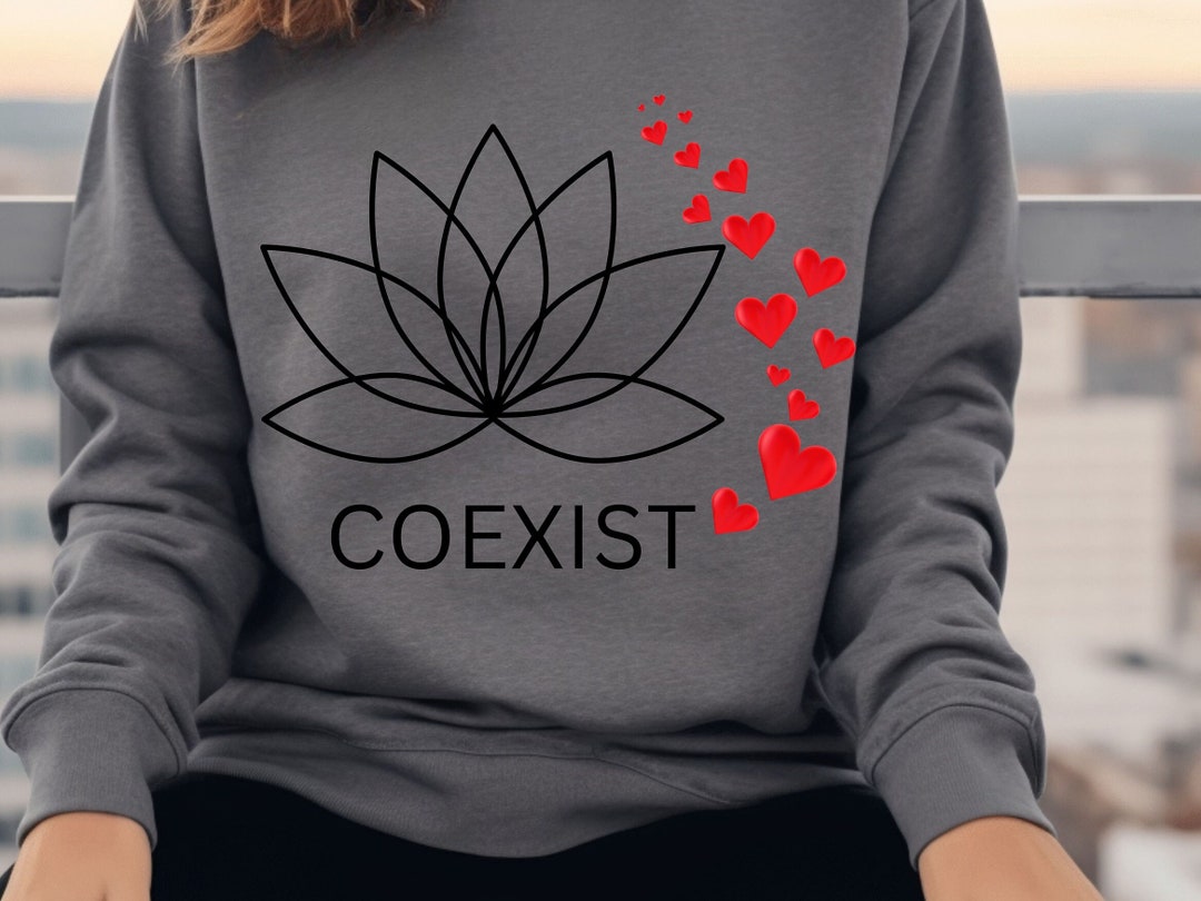COEXIST Heart, Unity Floral Jewish Love, Understanding, Support Top ...
