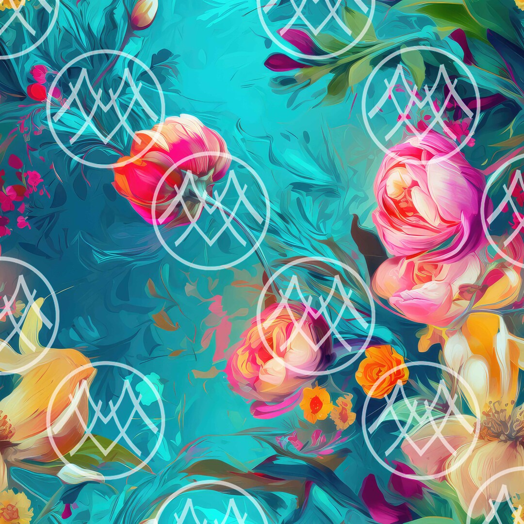 Teal Mermaids Pattern in Ariel: Print Digital Floral Flowers Pattern ...