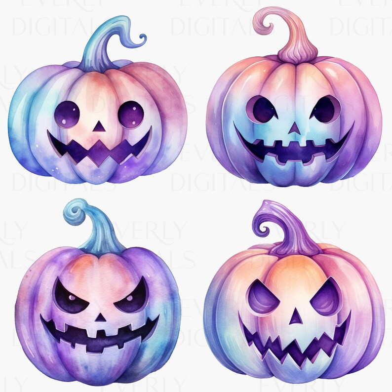 Watercolor Pastel Pumpkins PNG Clip Art Digital Paper Craft - Etsy