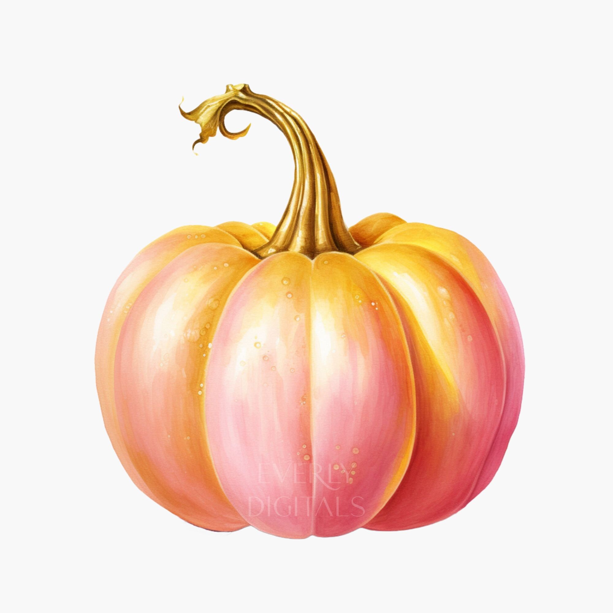 Watercolor Pink and Gold Pumpkins PNG, Clip Art, Digital Paper Craft ...