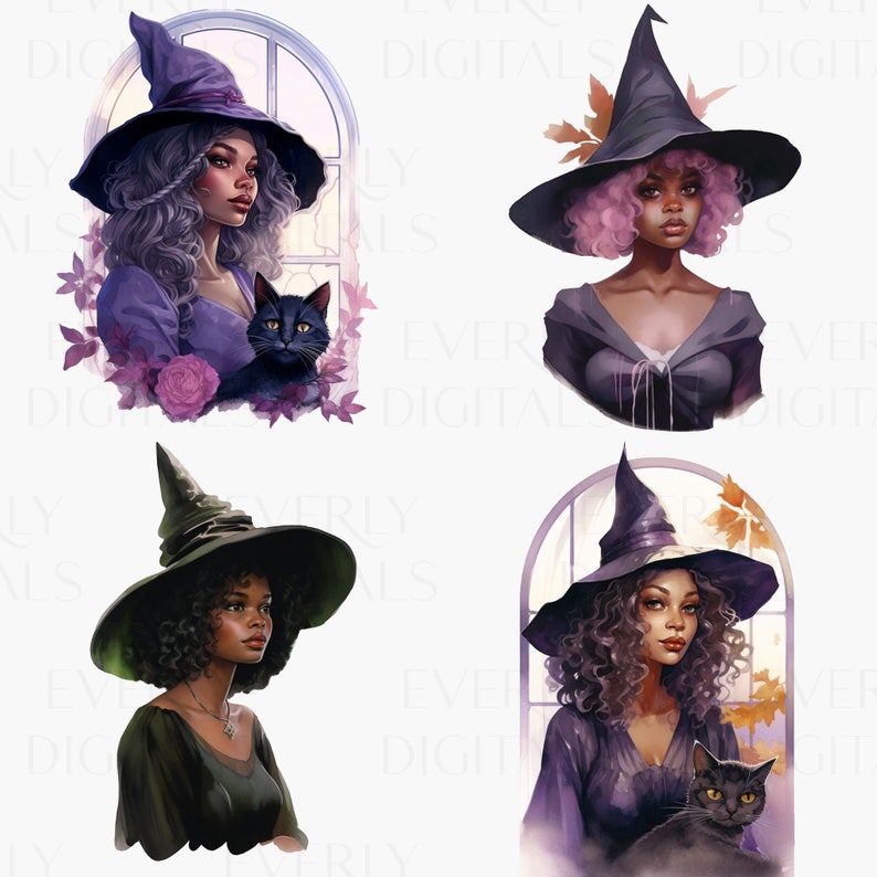 Watercolor Black Witch PNG Clip Art Digital Paper Craft - Etsy