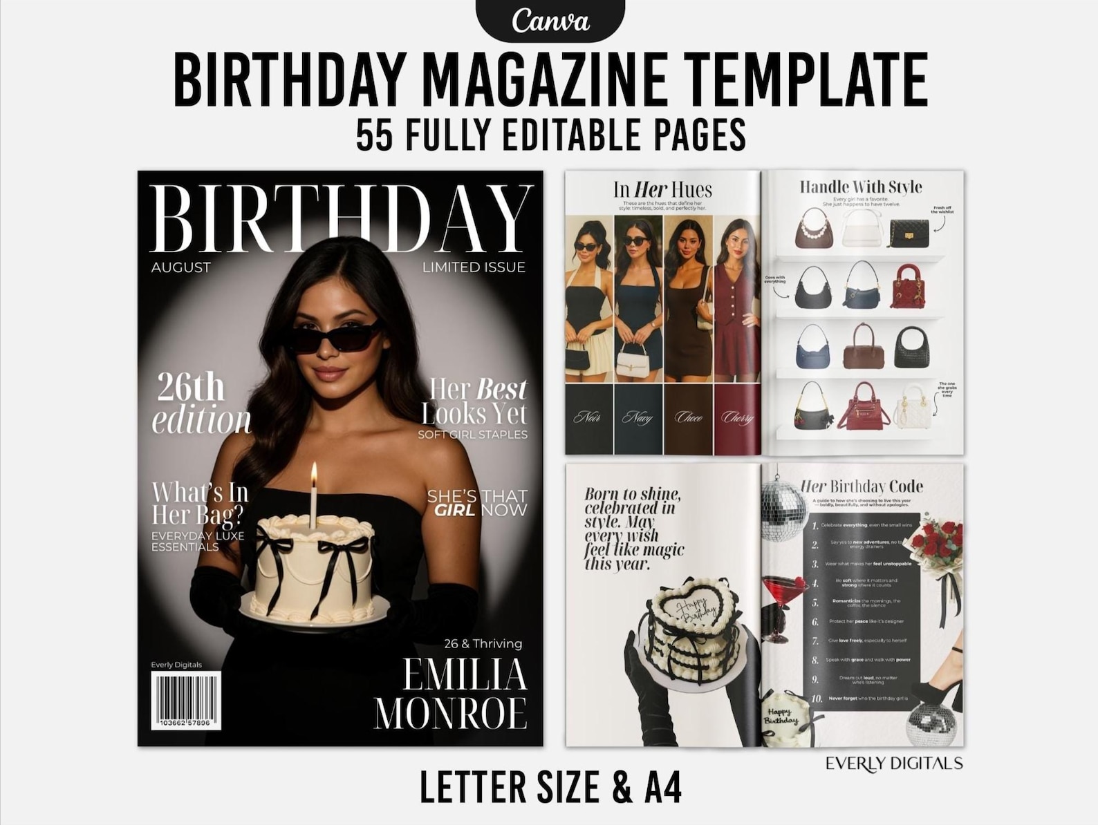 55-pages Custom Birthday Magazine Template Editable on Canva - Etsy Canada