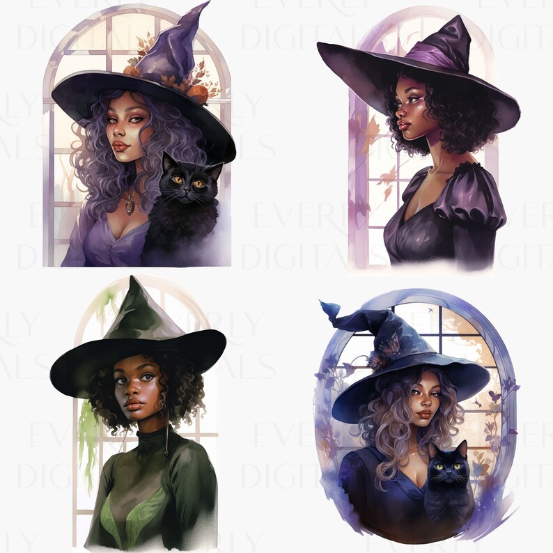 Watercolor Black Witch PNG Clip Art Digital Paper Craft - Etsy