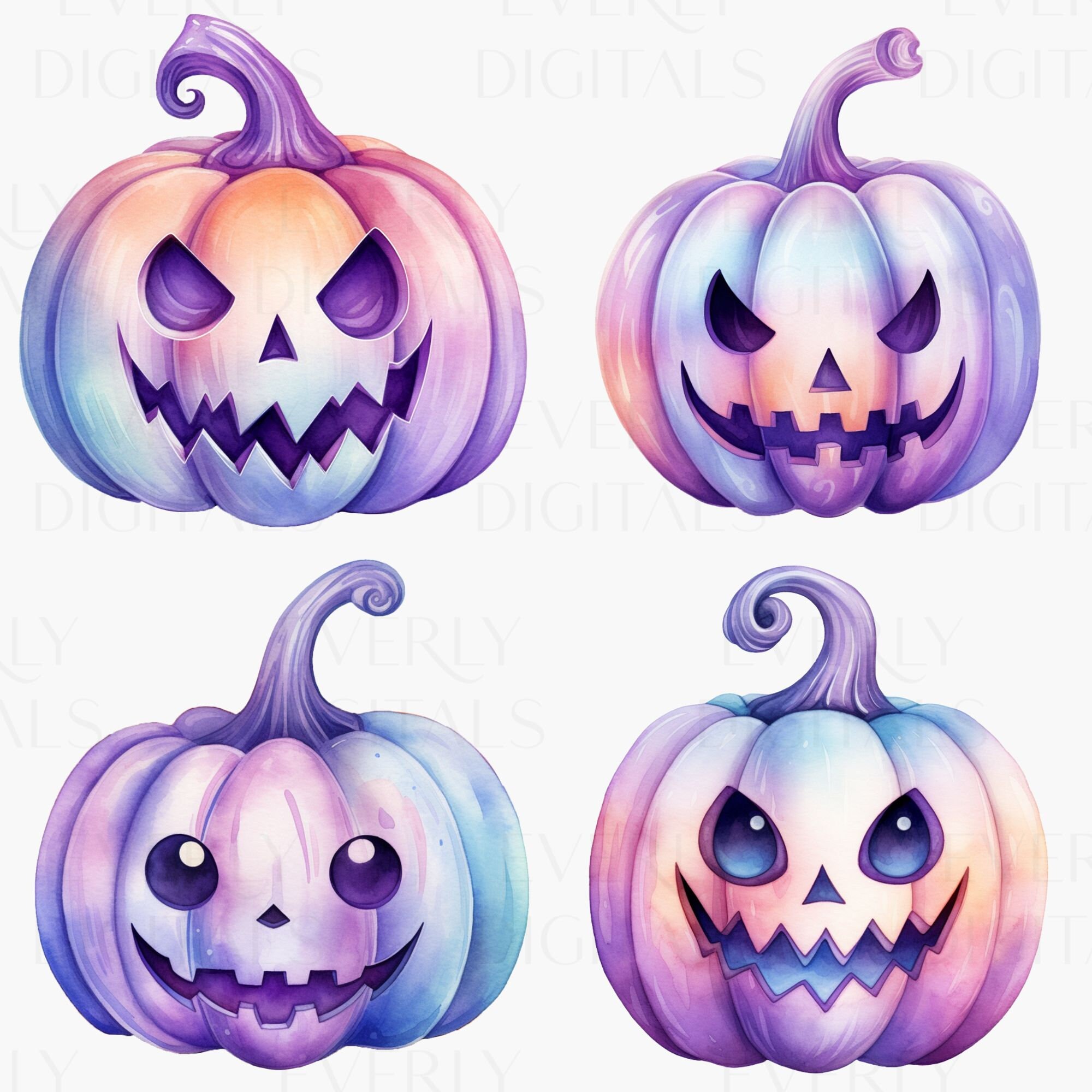 Watercolor Pastel Pumpkins PNG, Clip Art, Digital Paper Craft Graphics ...