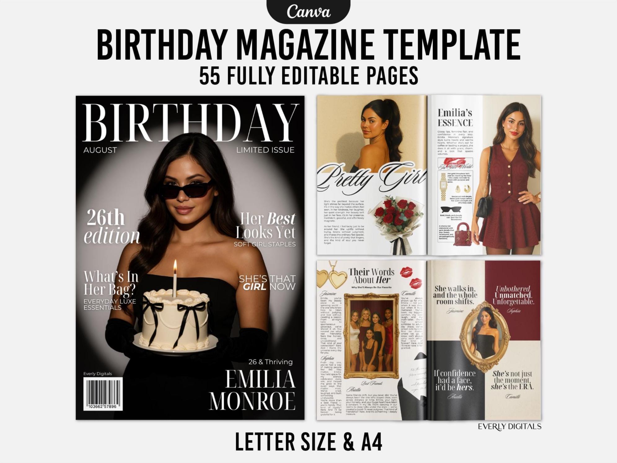 Custom Birthday Magazine Template Editable on Canva - Etsy