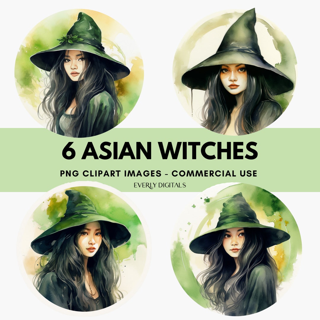 Watercolor Asian Witch PNG, Clip Art, Digital Paper Craft Graphics ...