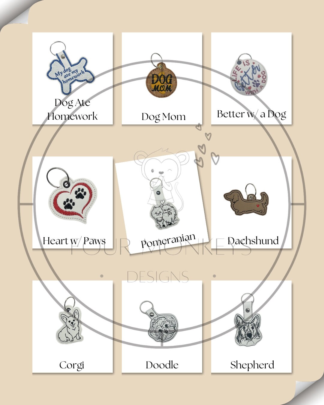 Dog Keychains, Dog Breeds, Embroidered Dog Keychain, Dog - Etsy