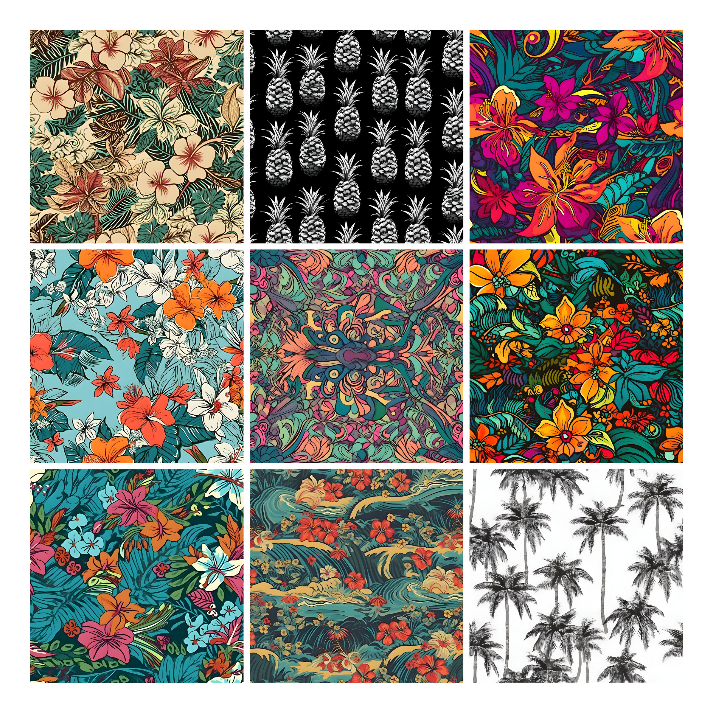 Hawaiian Seamless Patterns Digital Paper Psychedelic Tropical - Etsy