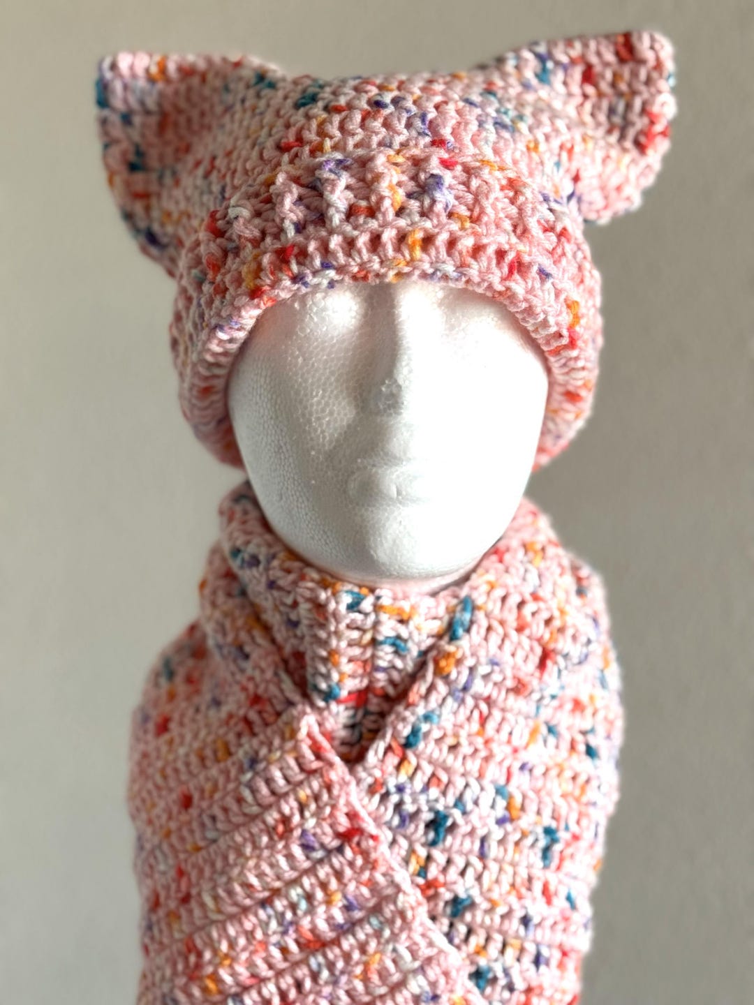 Pink Confetti Crochet Cat Hat & Scarf Set - Etsy