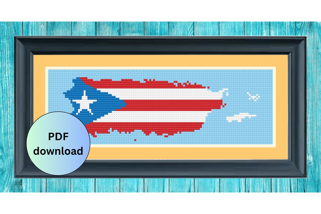 Puerto Rican Flag Cross Stitch Pattern Map of Puerto Rico - Etsy