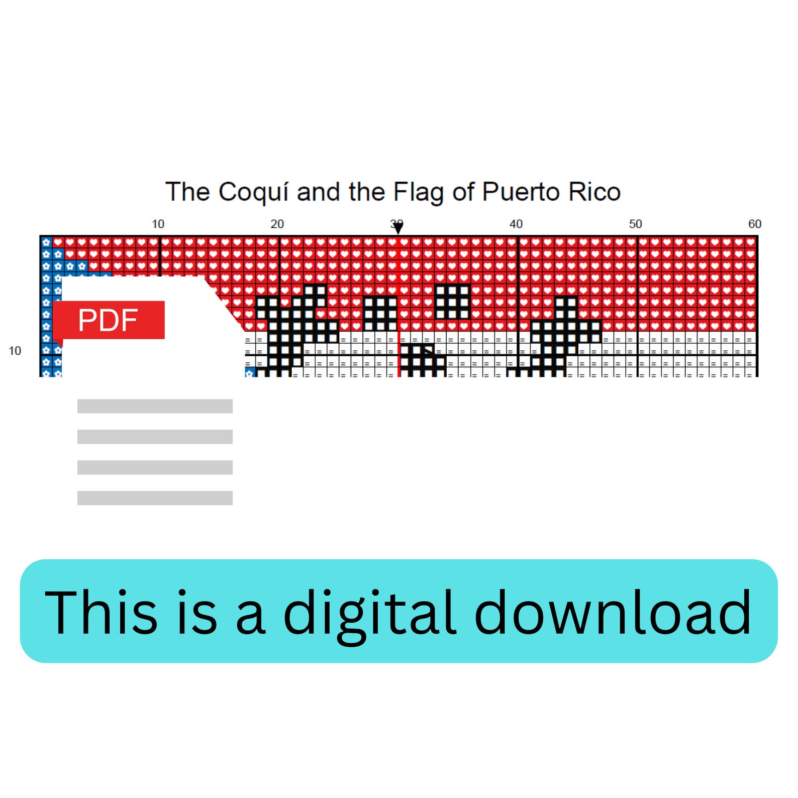Puerto Rico Flag Cross Stitch Pattern: Coquí Taíno Symbol (PDF Pattern ...