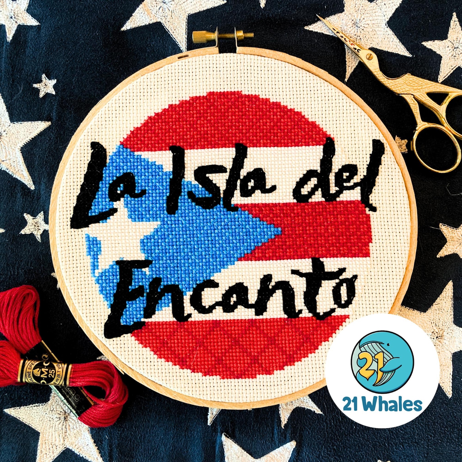 Puerto Rico Flag Cross Stitch Pattern: La Isla Del Encanto (digital ...