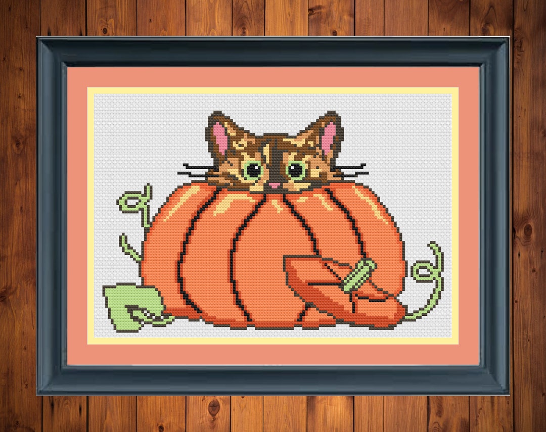 Pumpkin Spice Cat Cross Stitch Pattern Cute Tortoiseshell Autumn ...