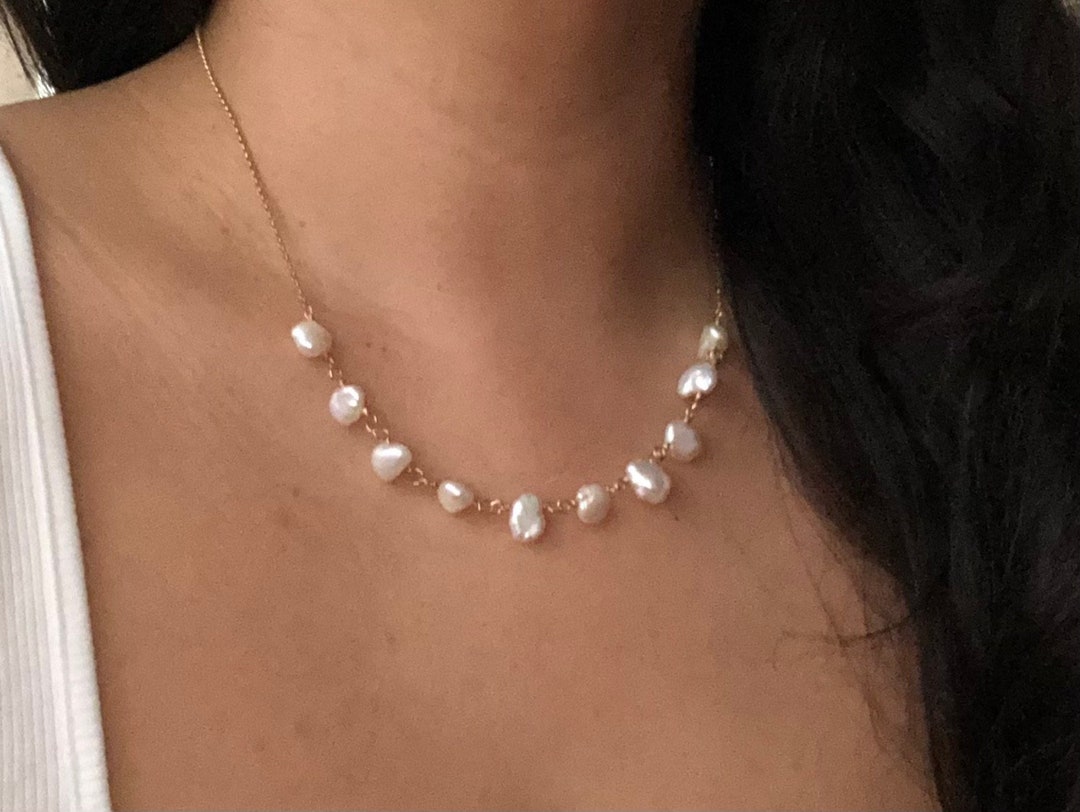 Keshi Pearl Necklace | 14K Gold Filled Rolo Chain Layering Necklace ...