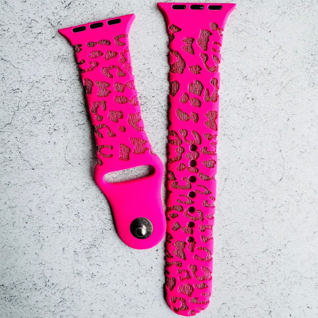 Engraved Cheetah Print Apple Watch Band: Silicone Leopard Animal Design ...