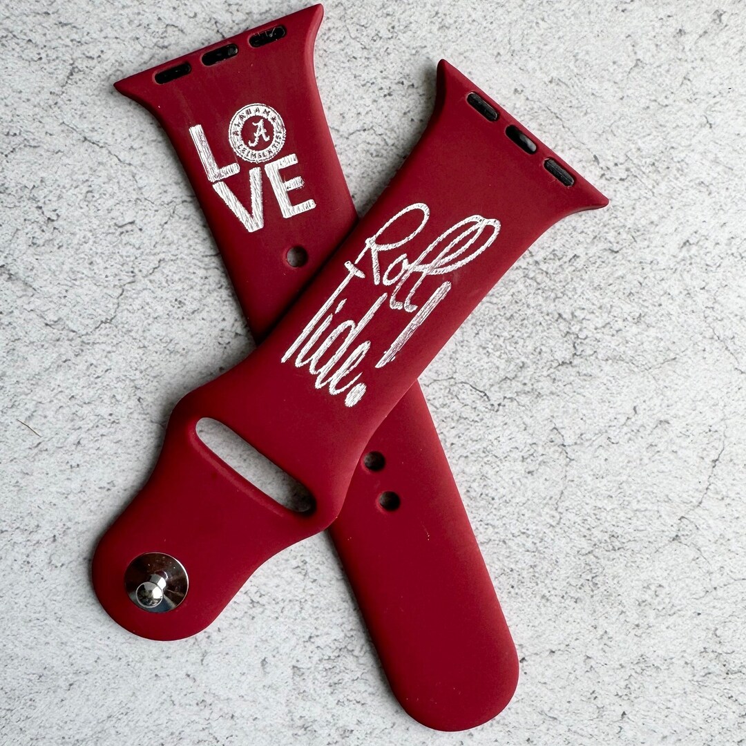 Alabama Roll Tide Engraved and Painted Apple Watch Band Fit All Series ...