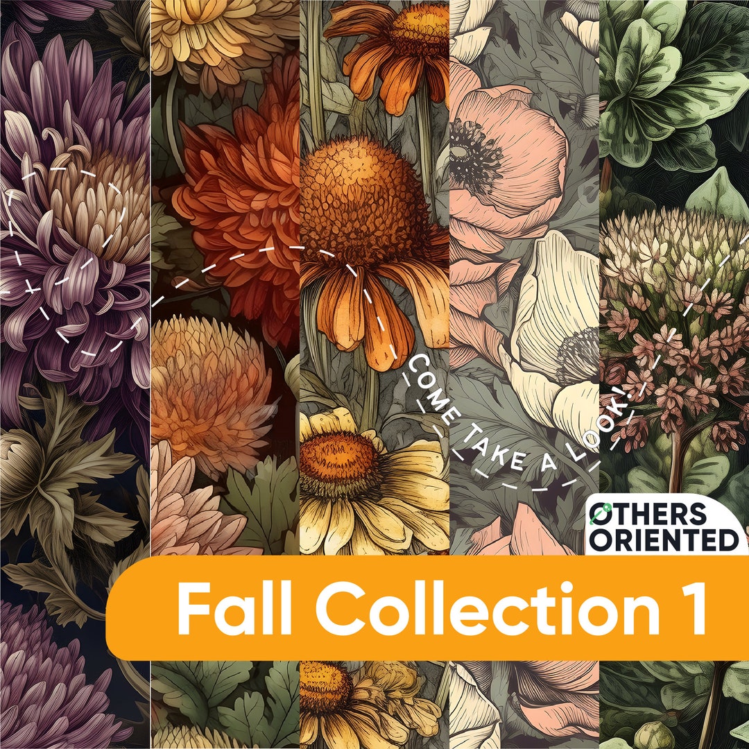 5 Seamless Fall Floral Digital Patterns: Col. 1 – DIY, Scrapbooking ...