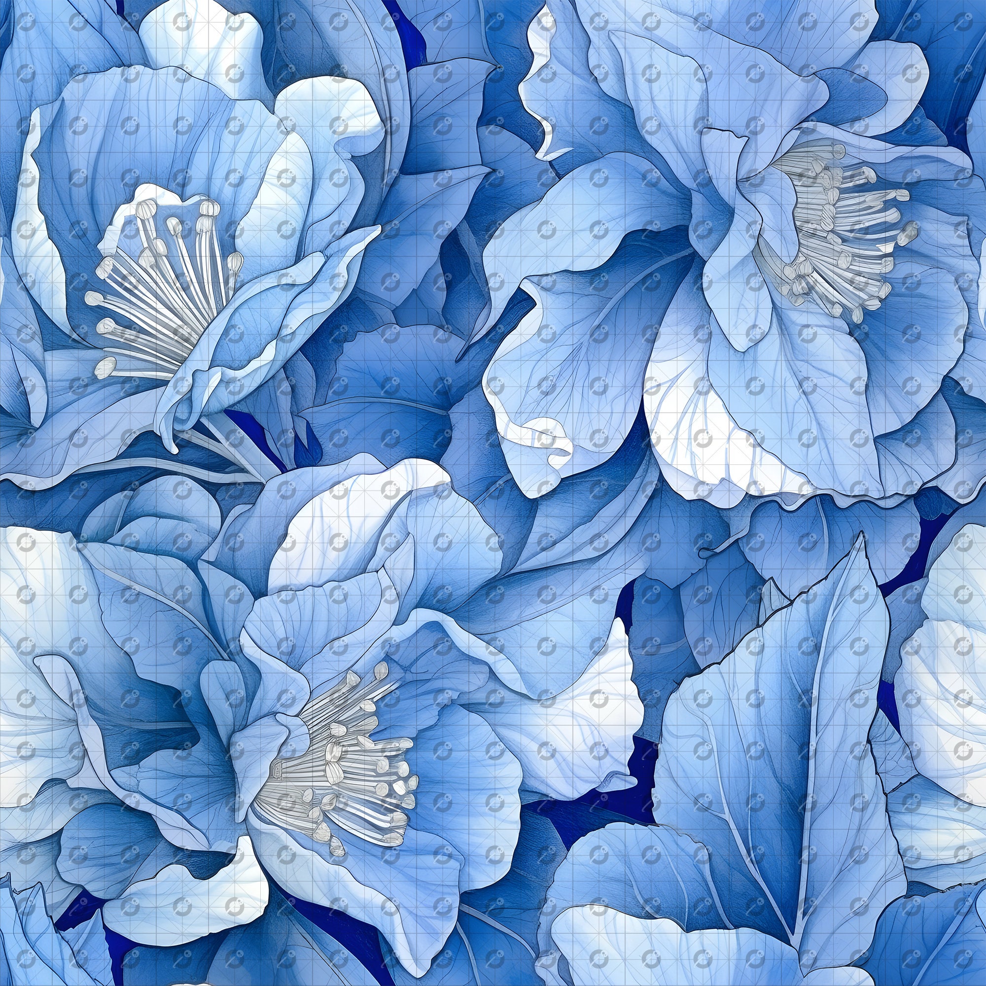 5 Seamless Blue Floral Digital Patterns: Col. 2 DIY, Scrapbooking, Home ...