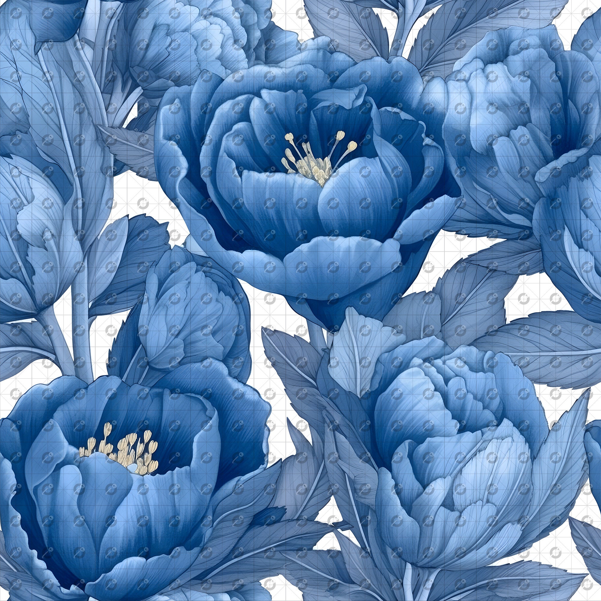 5 Seamless Blue Floral Digital Patterns: Col. 2– DIY, Scrapbooking ...
